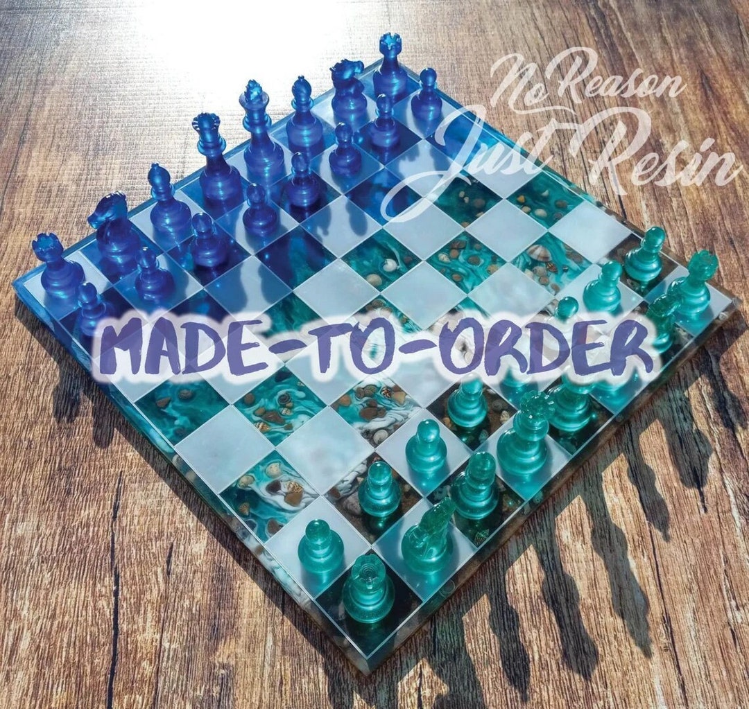 Made to Order Beach Chess Set White Squares Chess Beach Theme Resin ...