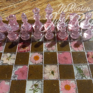 Made to Order Custom Resin Flower Chess Set Real Flowers Green Gold ...