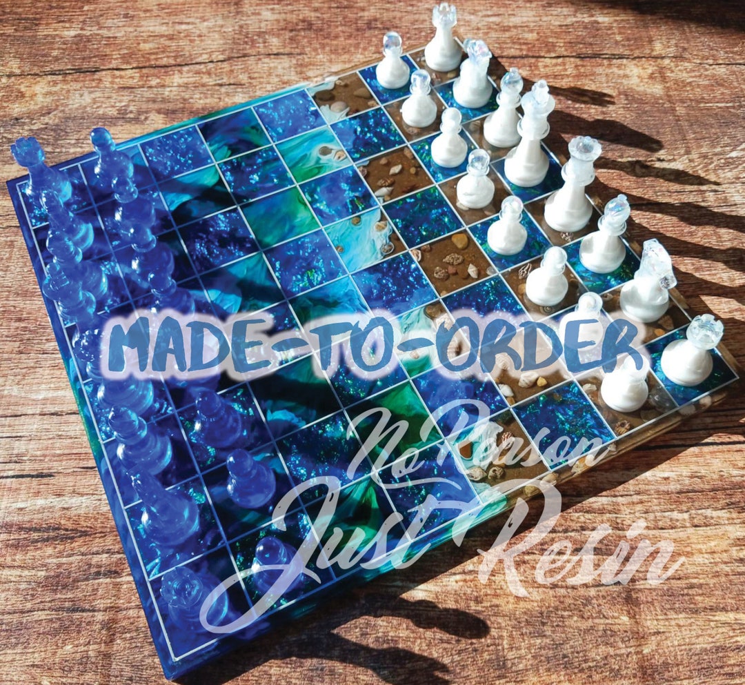 Made to Order Beach Chess Set Iridescent Squares Chess Beach Resin ...