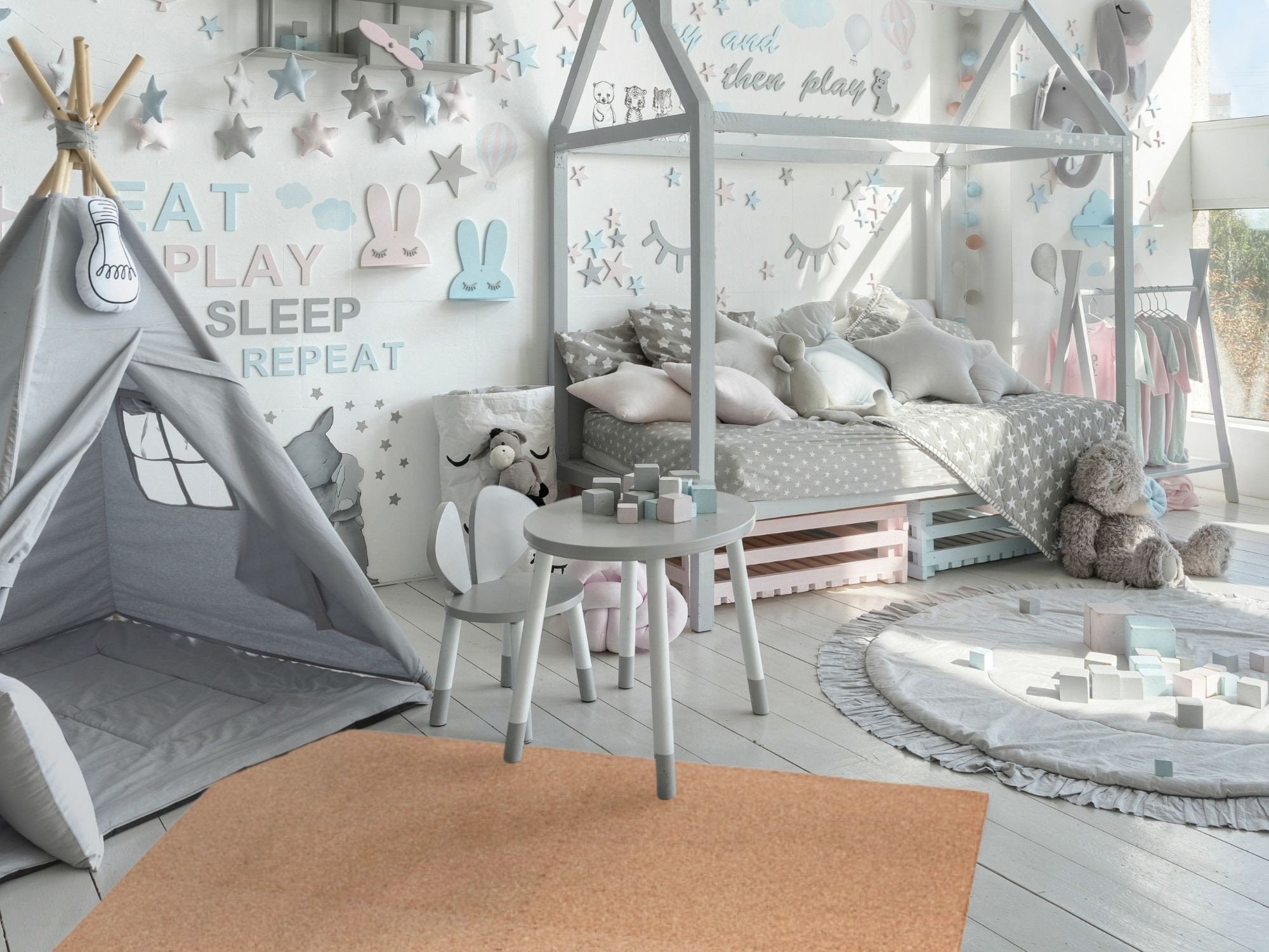 Natural Cork Yoga and Activity Baby Play Mats 60cm X 60 Cm Mat Bundles ...