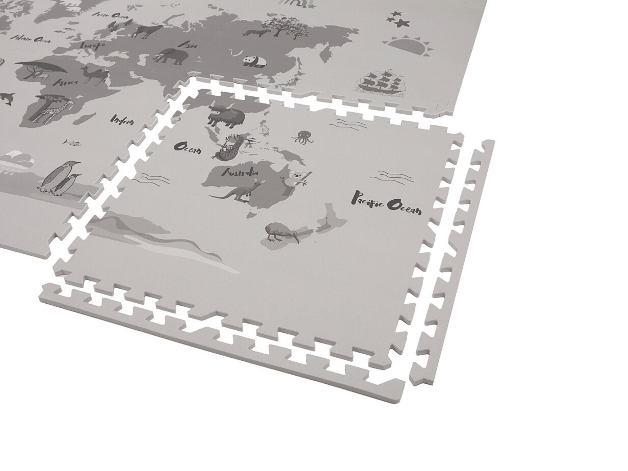 World Map & Animals Soft Play Mats Eva Foam Non Slip Baby Safe Soft ...