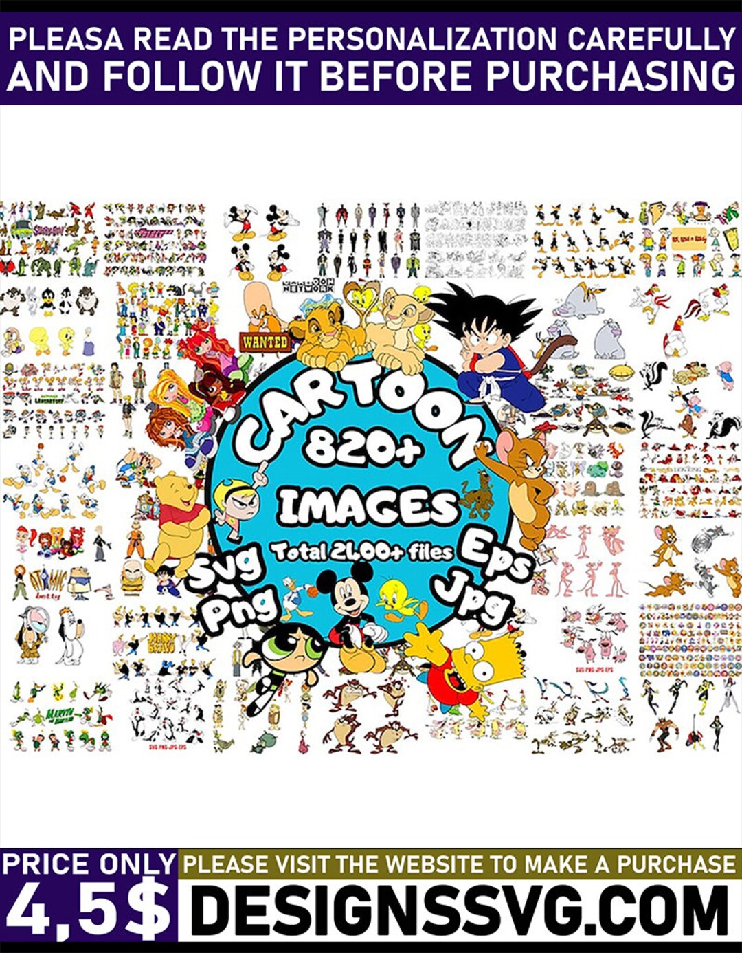 2400 Cartoon Characters Mega Bundle Svg, Cricut Printable Clipart ...