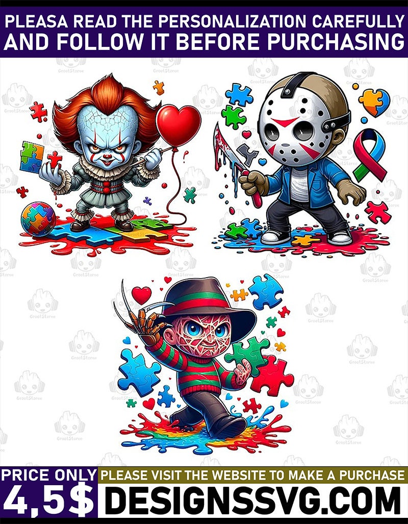 Autism Horror Killer Png Bundle, Autism Awareness Png, Awareness Png ...