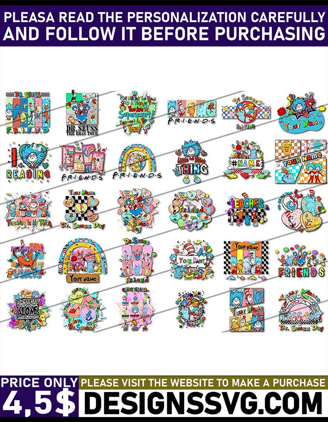 60 Dr. Seuss PNG Bundle, Dr. Seuss Day, Sublimation Print, Dr. Seuss ...