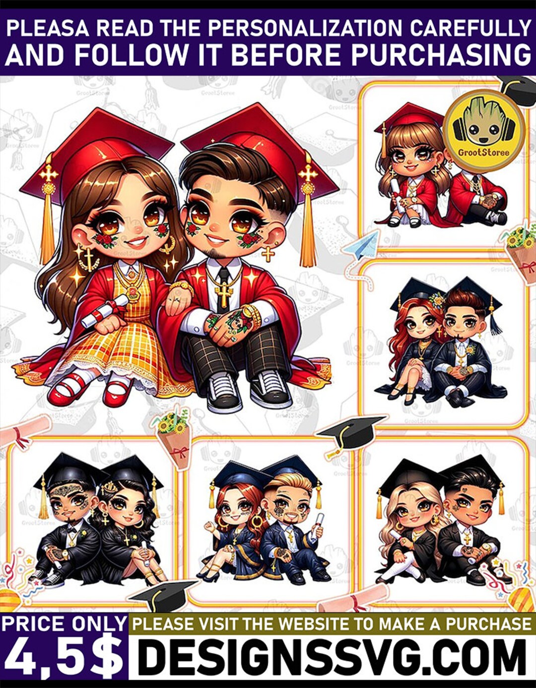 Para Mi Familia Chicano Png Bundle, Graduation Chibi Style Png ...
