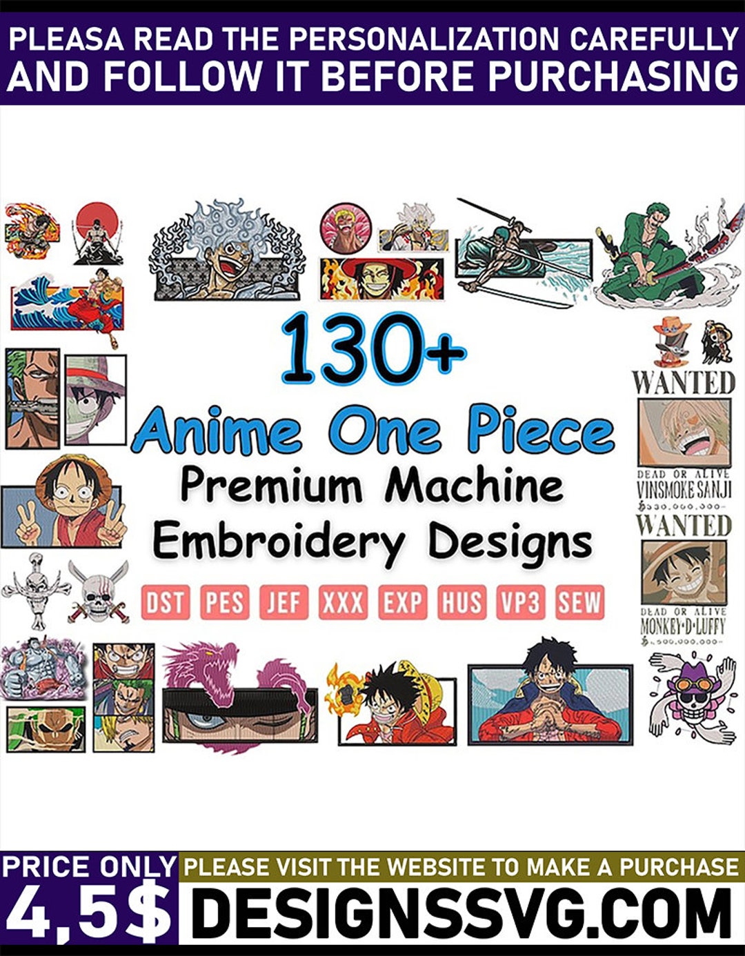 One Piece Embroidery Designs, Anime Machine Embroidery Designs 1 ...