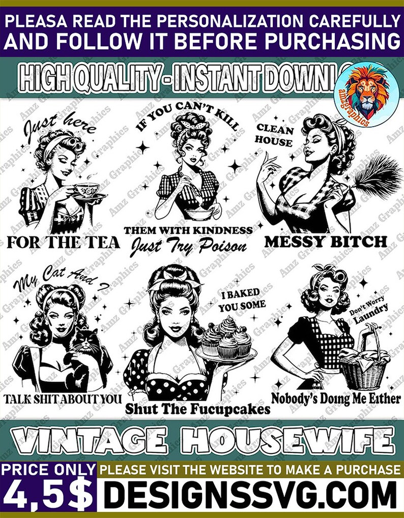 Bundle Retro Housewife Svg, Bundle 1950S Atomic Svg, Retro Png, Sassy Mom Cut File, Snarky Retro ...