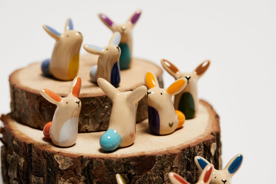 Ceramic Rabbit Figurine. Cute, Handmade Miniature Clay Sculpture Home ...