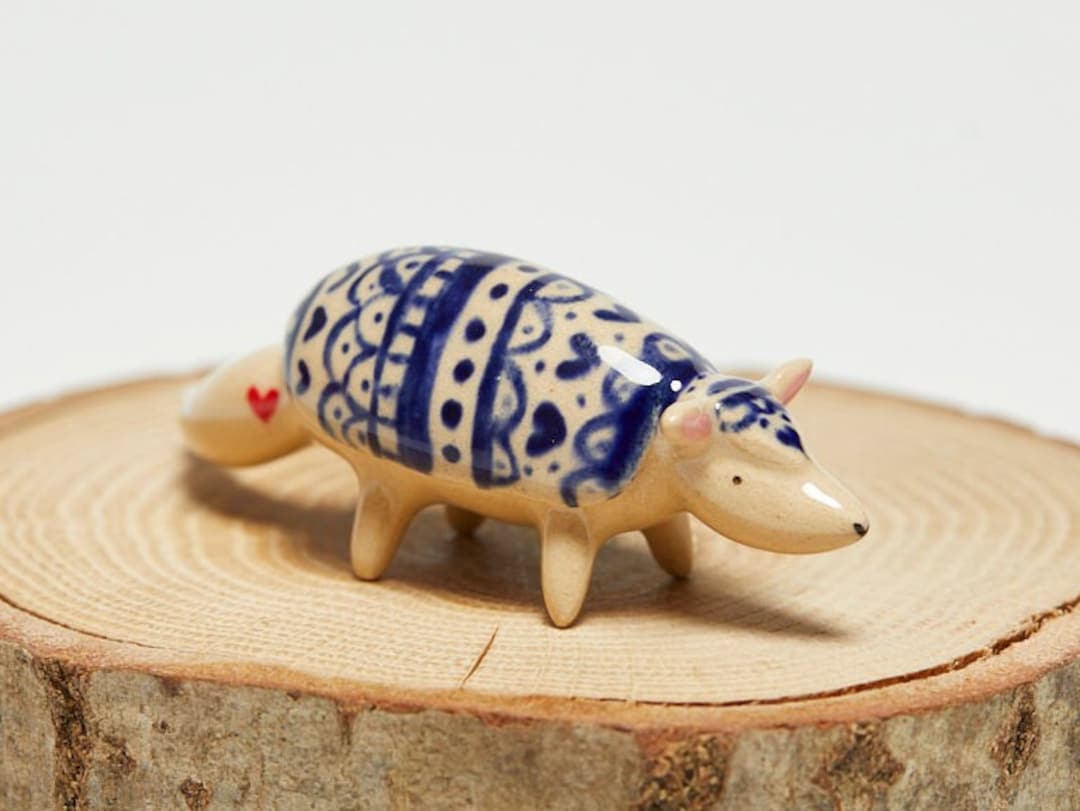 Miniature Ceramic Armadillo Sculpture, Handmade Whimsical Home Decor ...