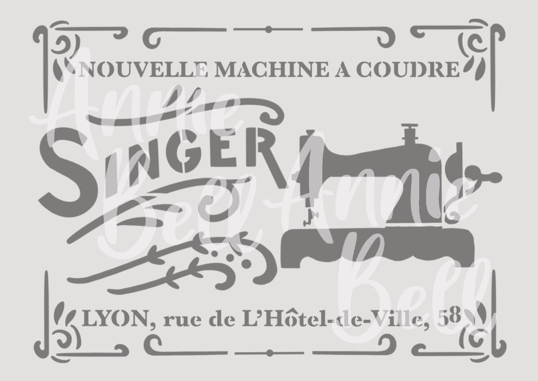 STENCIL French Shabby Chic Stencil Singer Sewing Machine 190 Micron ...