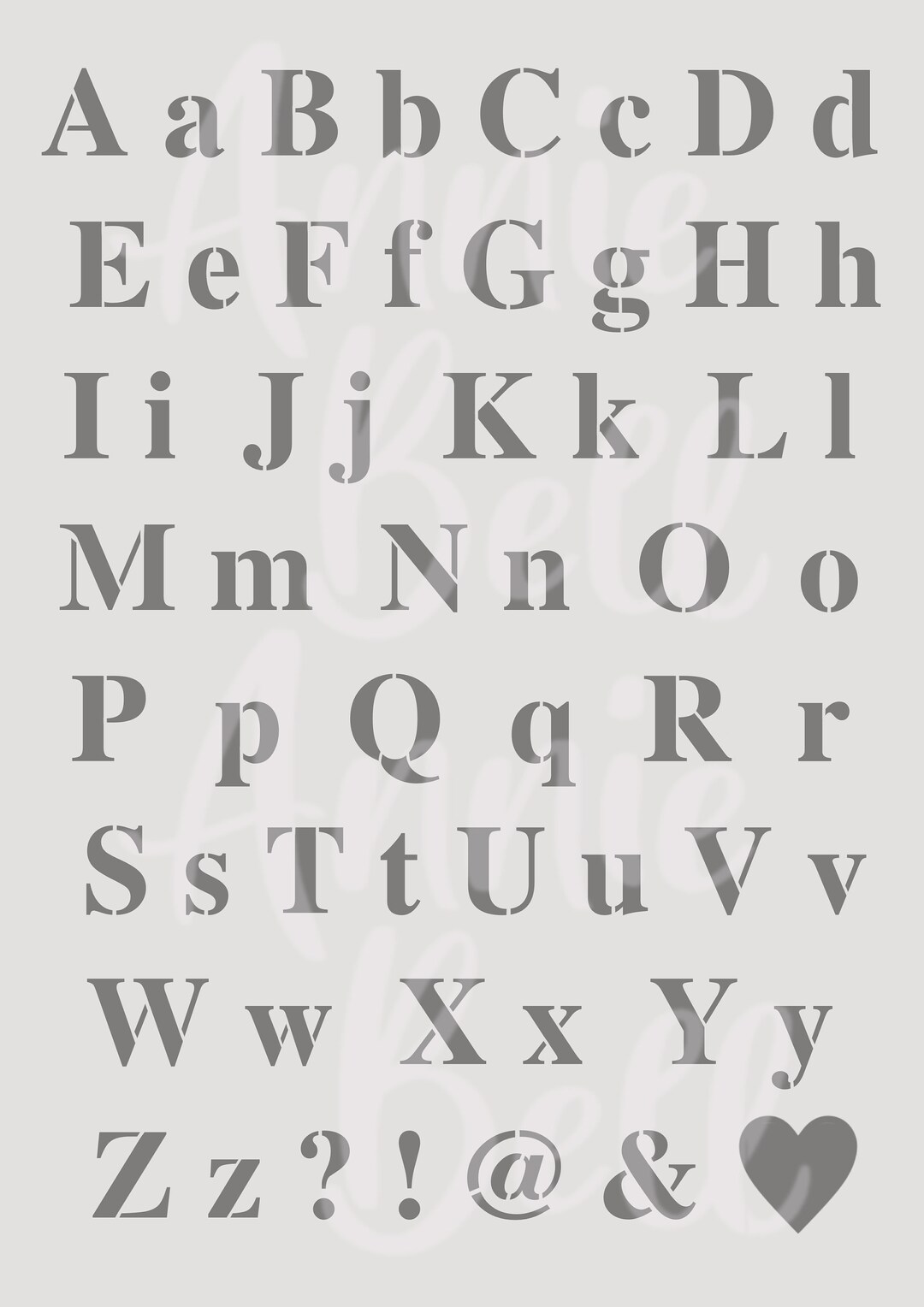 Letter Alphabet Stencil Roman Style Capitals & Lowercase 190 Micron ...