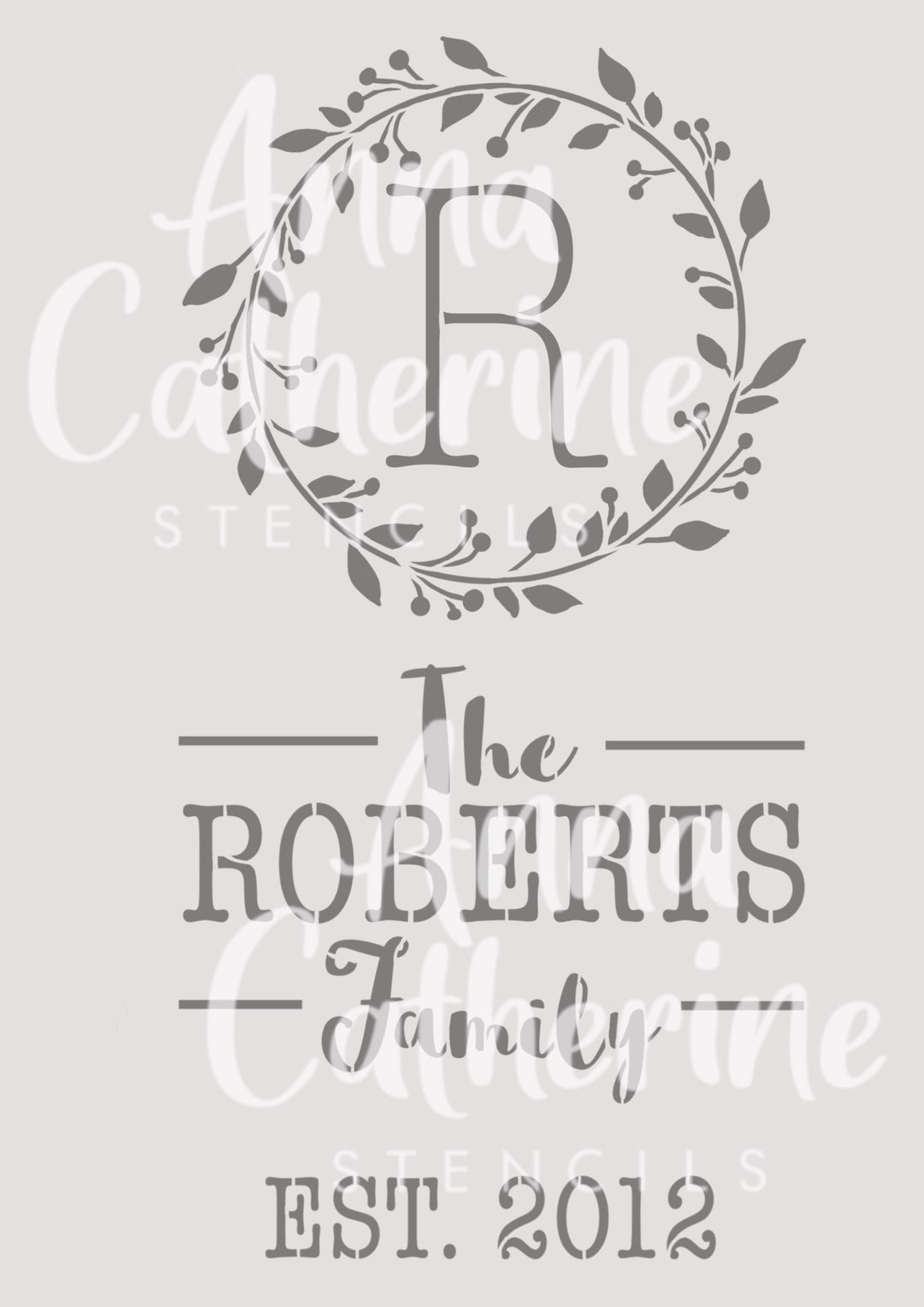 Personalised Stencil Family Name Crest Established Floral 190 Micron ...