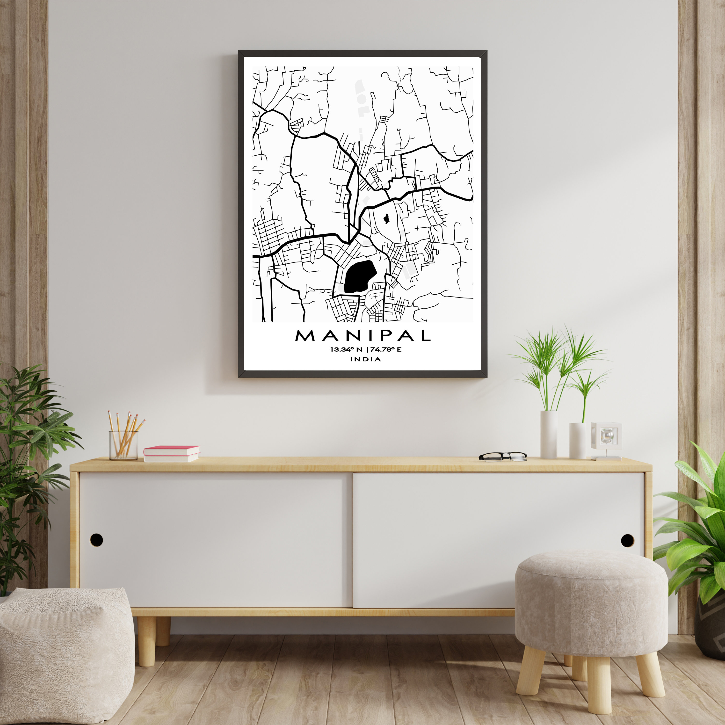Digital Download Monochromatic India Karnataka Manipal Map Poster Home ...