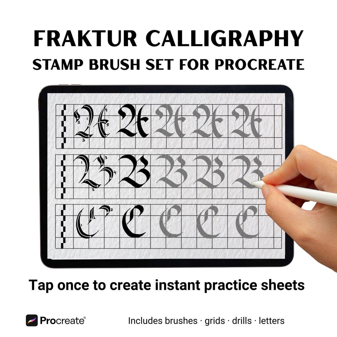 Fraktur Calligraphy Procreate Brushes | Gothic Blackletter Stamp Brush ...