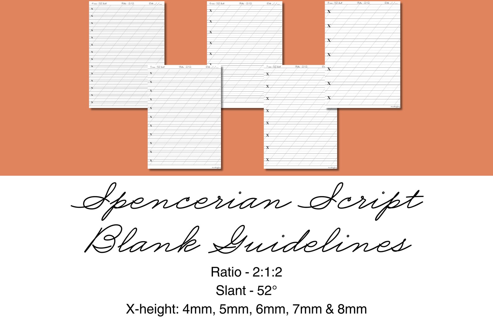 Spencerian Script Practice Sheets (blank)| Calligraphy Guidelines Pack ...