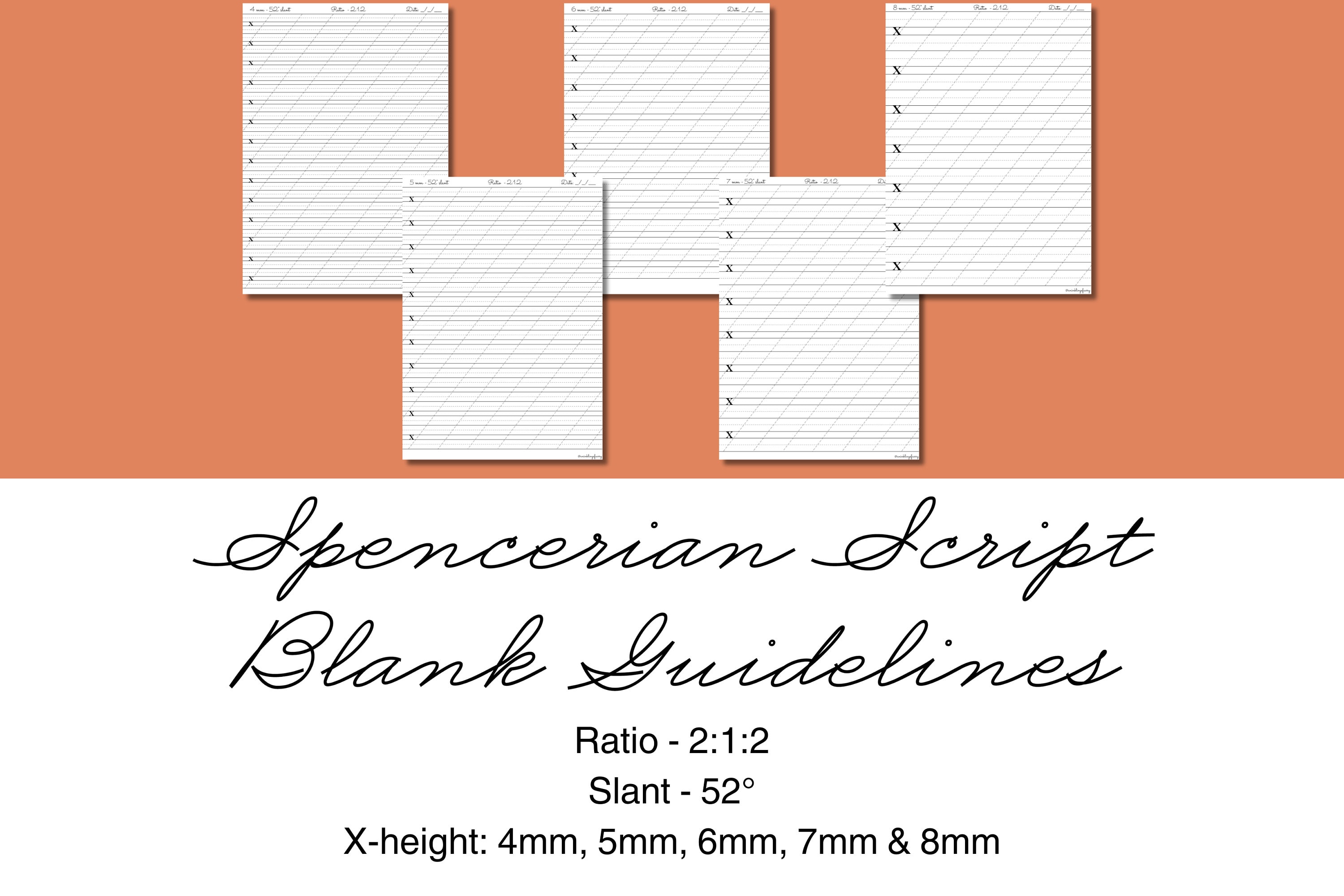 Spencerian Script Practice Sheets (blank)| Calligraphy Guidelines Pack ...