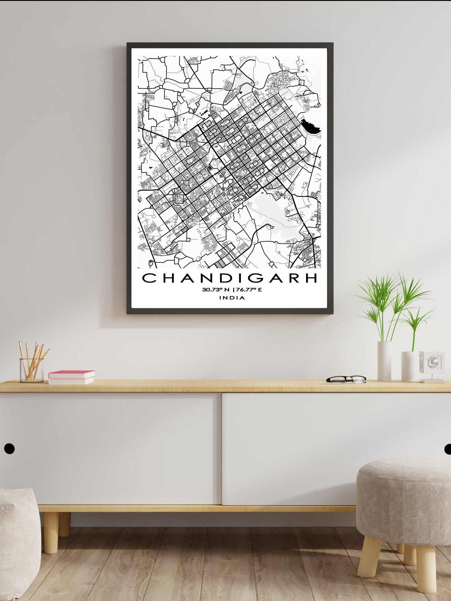 Monochromatic Chandigarh Map Poster (DIGITAL DOWNLOAD) - Etsy