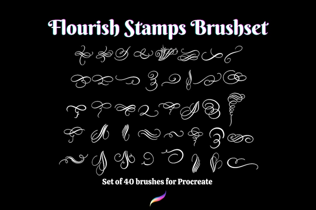 Procreate Calligraphy Flourish Stamp Set | Set of 40 Flourish Elements ...