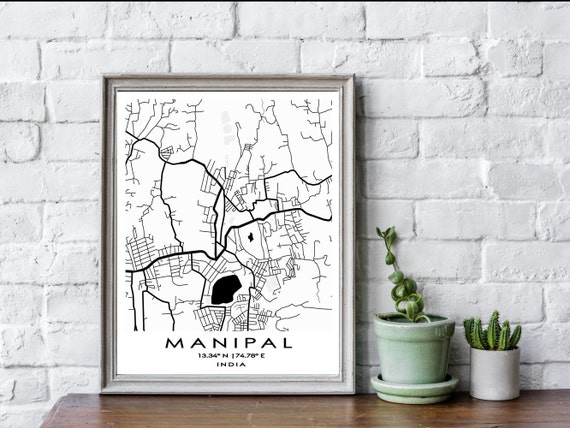 Digital Download Monochromatic India Karnataka Manipal Map Poster Home ...