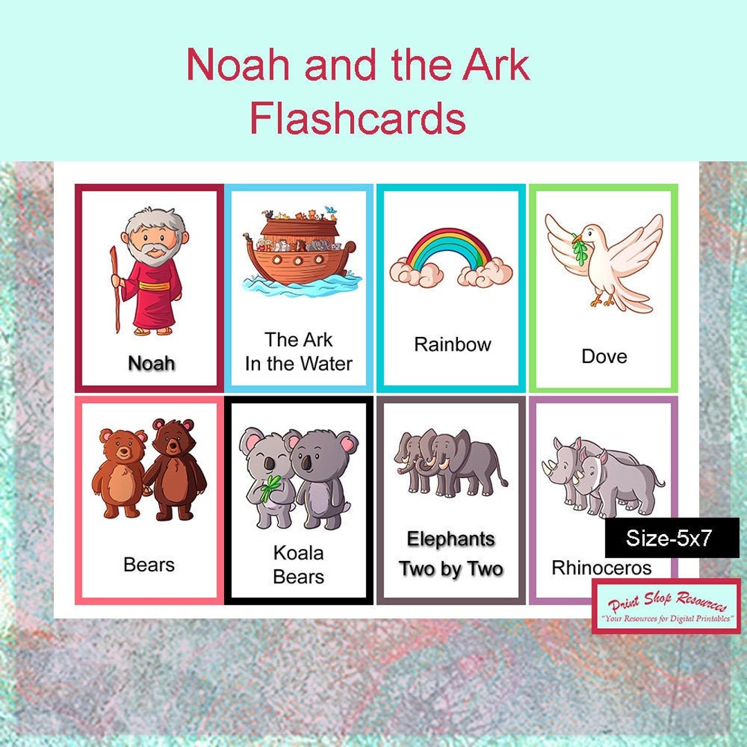 Noah's Ark Flashcards: Bible Story Learning Cards (5x7) - Etsy