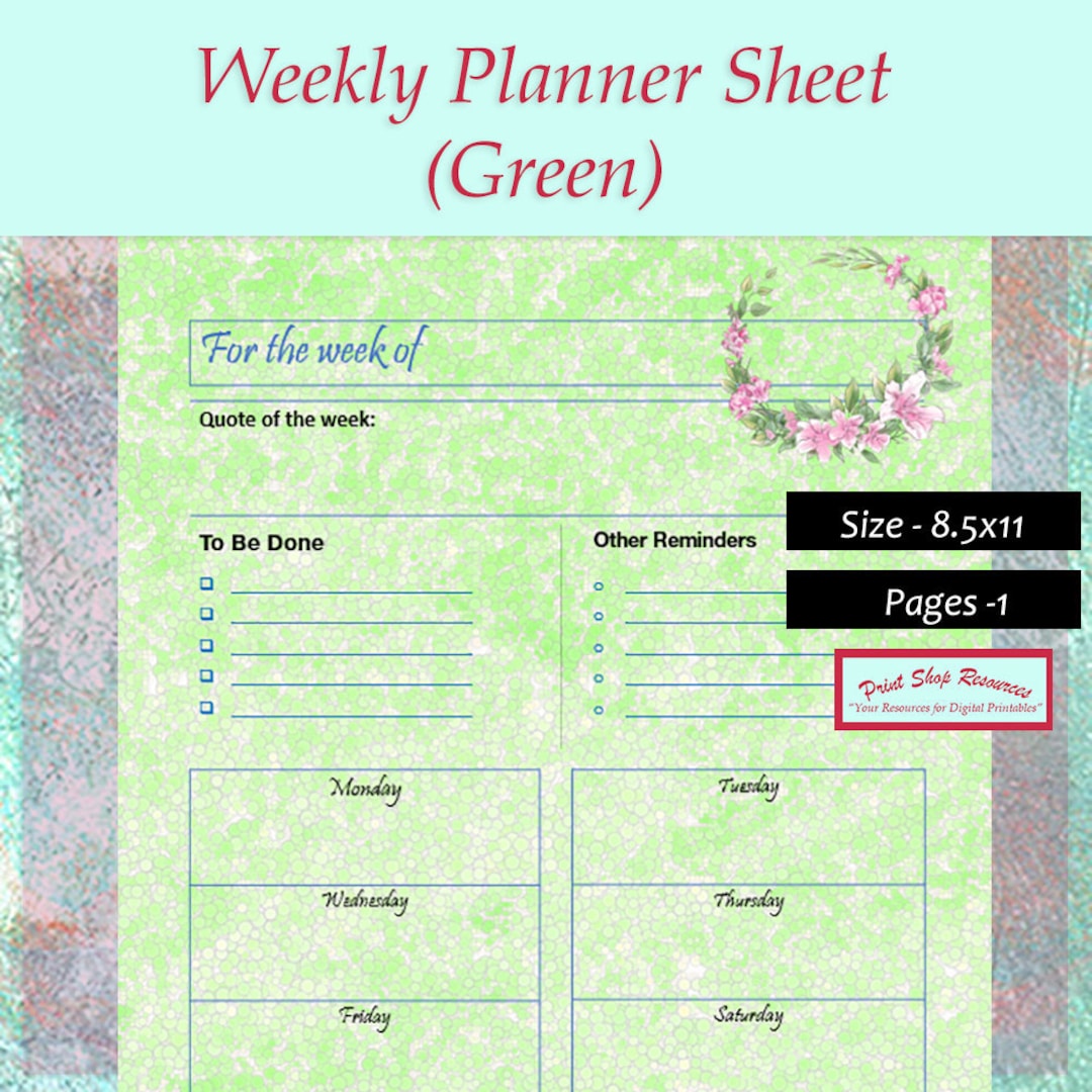 Weekly Planner Sheet - Etsy