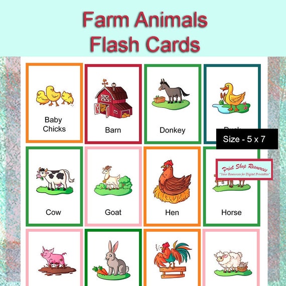 Farm Animals Flash Cards Farm Animals Flash Cards Pre-k | Etsy