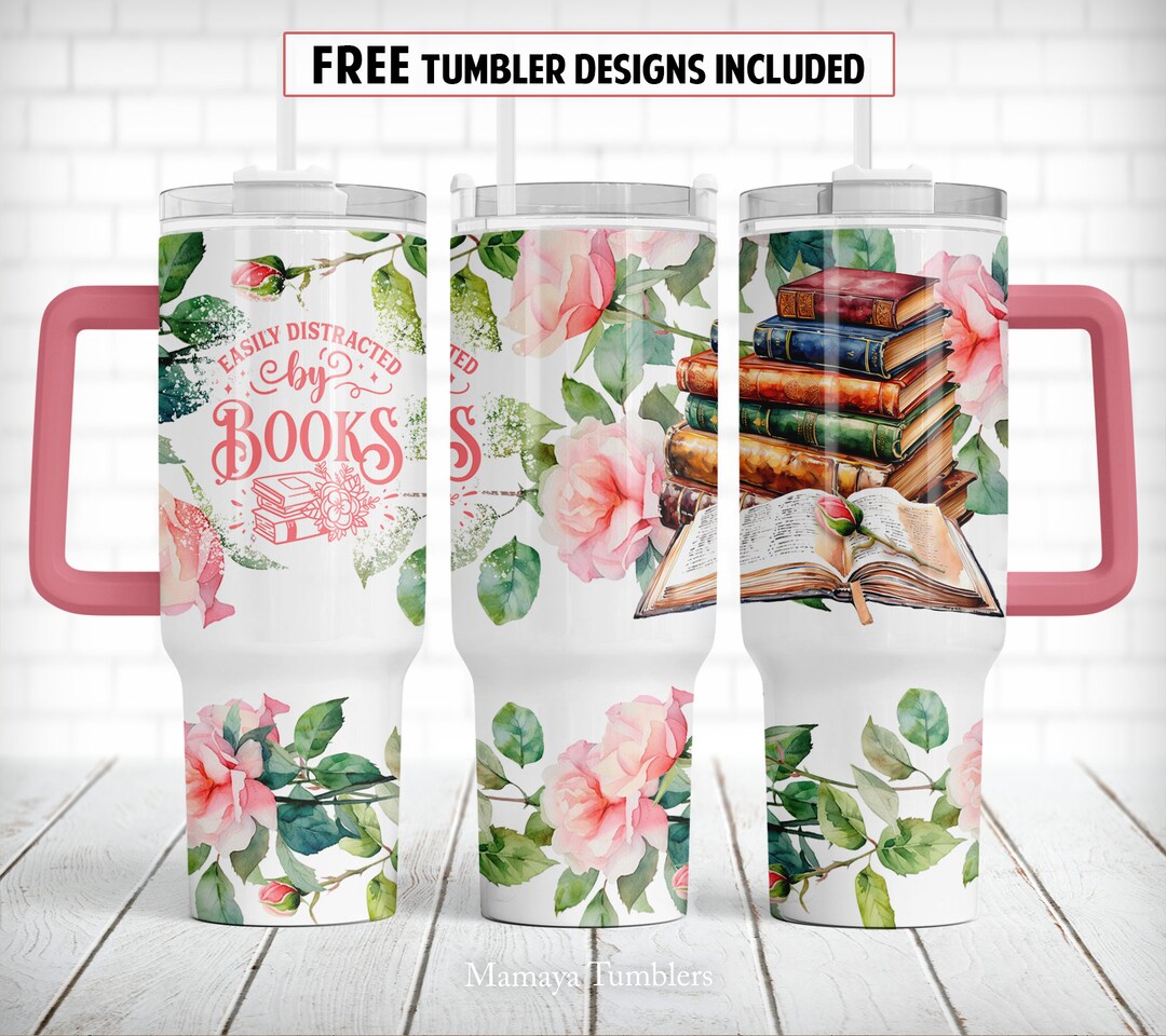 Easily Distracted by Books 40 Oz Quencher Tumbler Sublimation Design ...