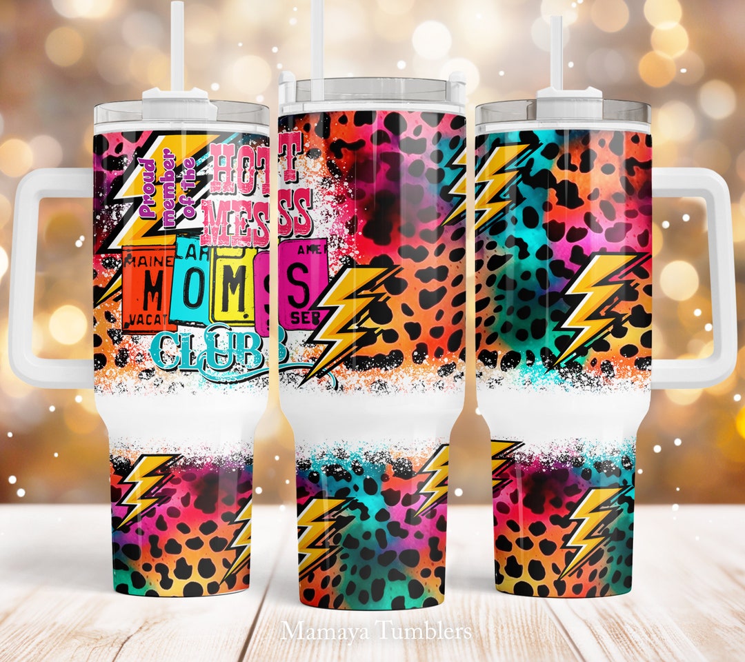 Hot Mess Moms Club 40 Oz Quencher Tumbler Sublimation Design Leopard ...