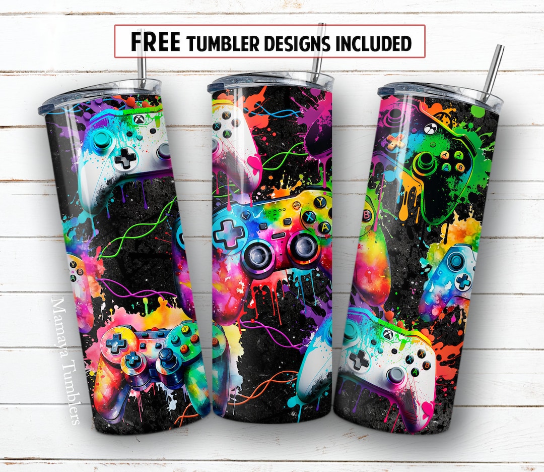 Game Controller 20oz Skinny Tumbler Sublimation Design Neon Video Gamer ...