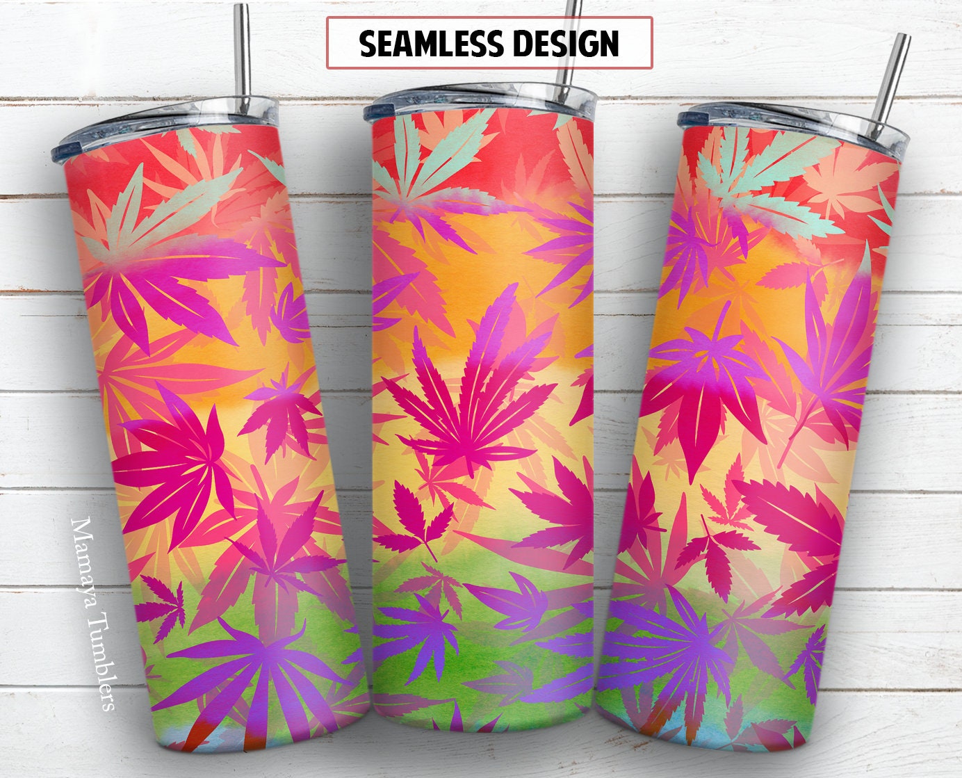 20 Oz Skinny Tumbler Sublimation Design Neon Cannabis Leaf - Etsy