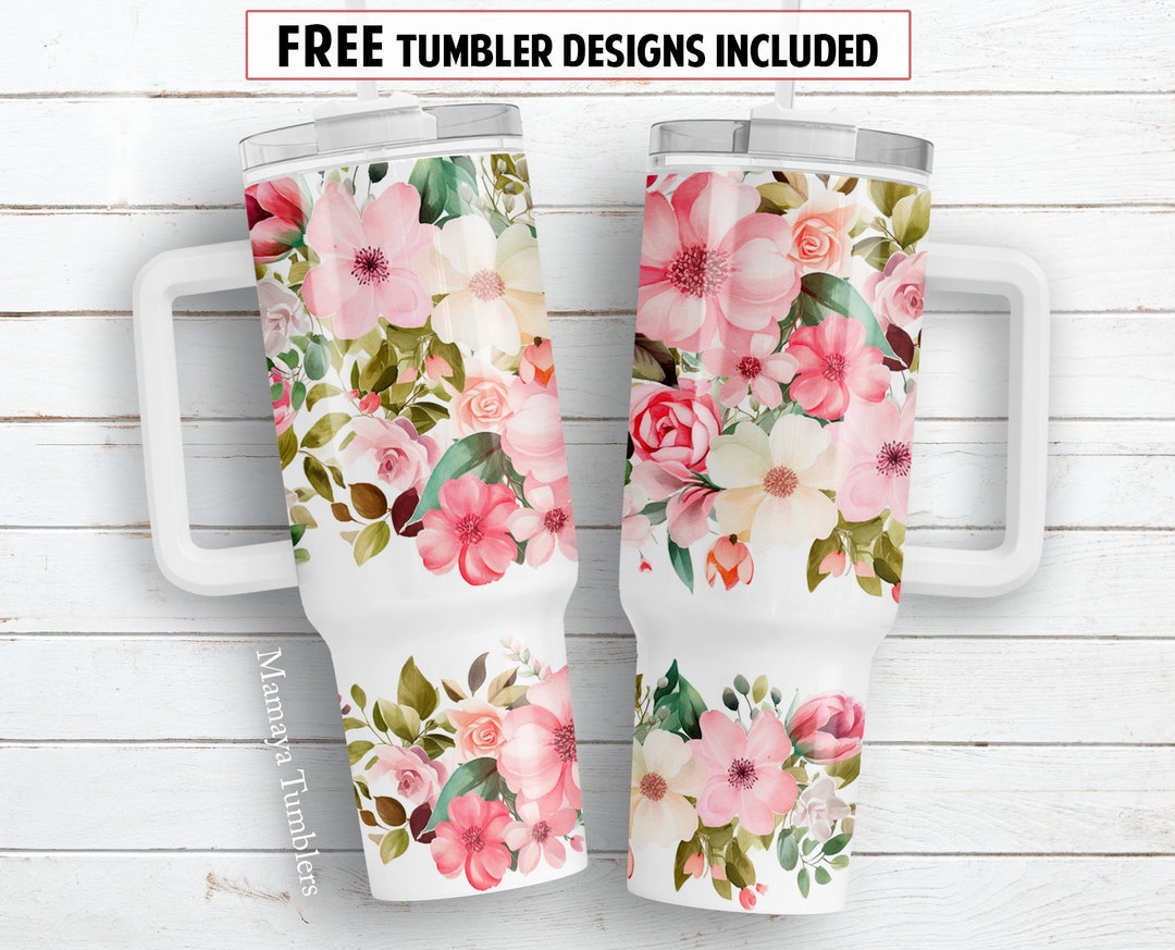 Floral 40 Oz Quencher Tumbler Sublimation Design Blush Flowers Digital ...