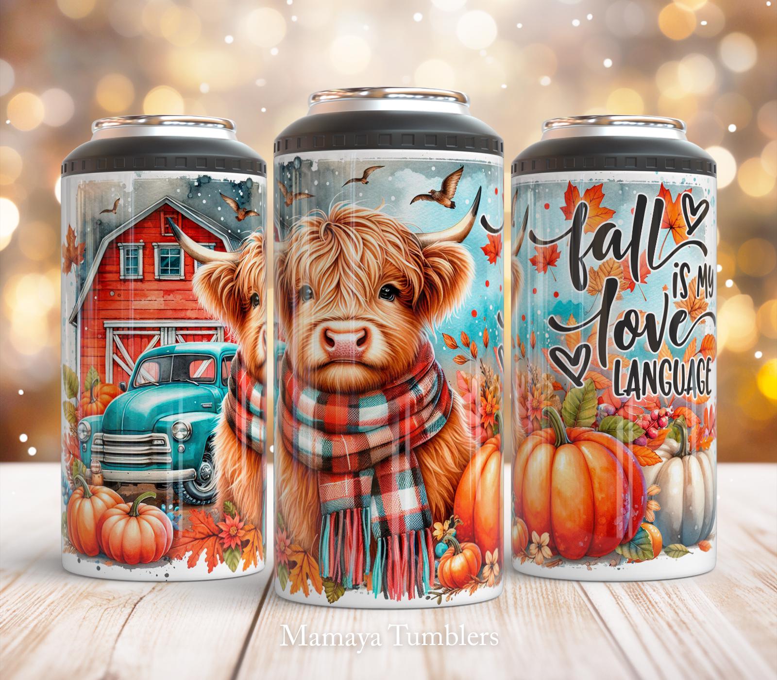 Fall is My Love Language 4 in 1 Can Cooler Sublimation Design Highland ...