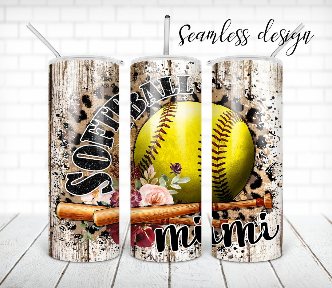 SEAMLESS Softball Mimi PNG Design Rustic Wood Leopard Sport 20 Oz ...