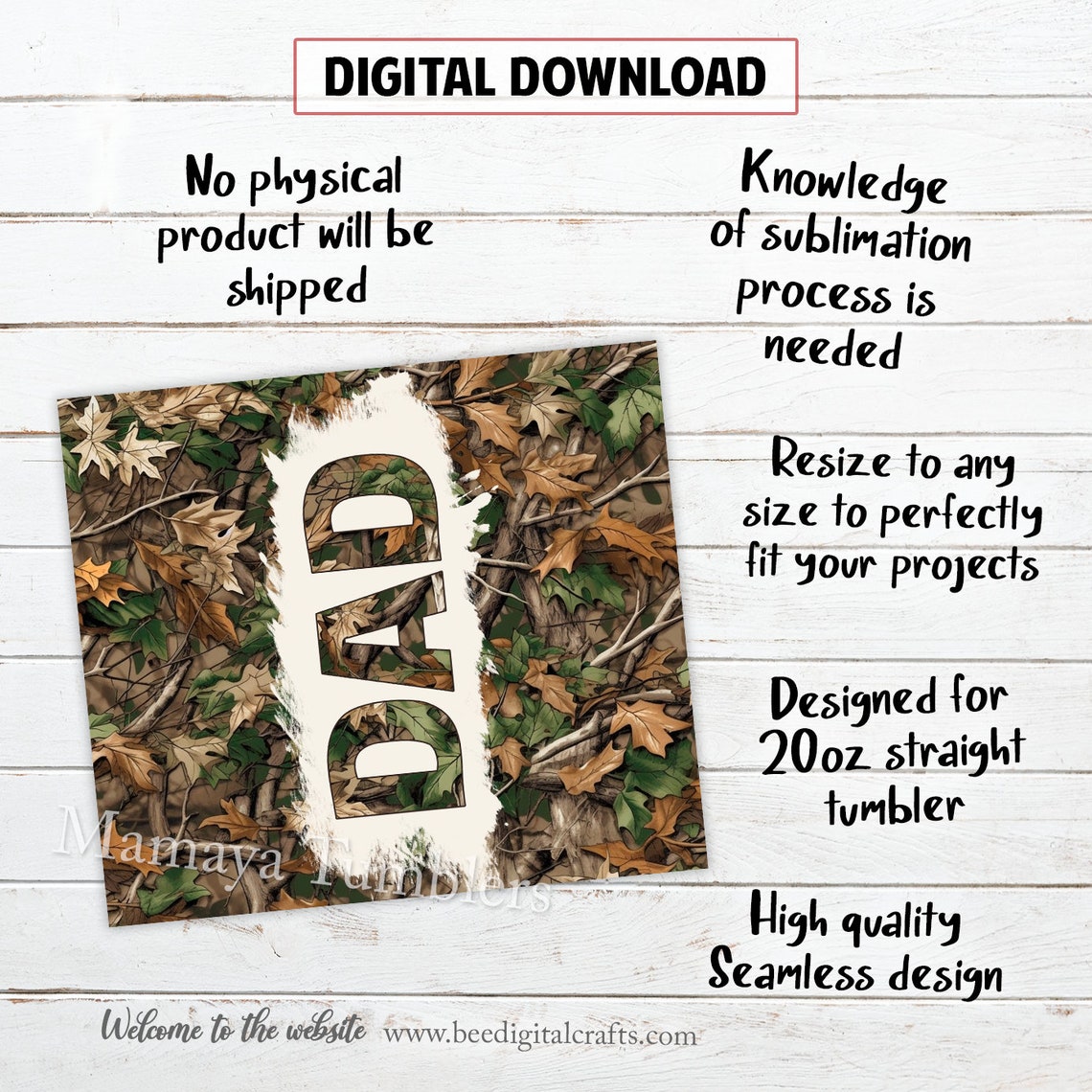 Dad 20oz Skinny Tumbler Sublimation Design Camo Leaves Wood Forest ...