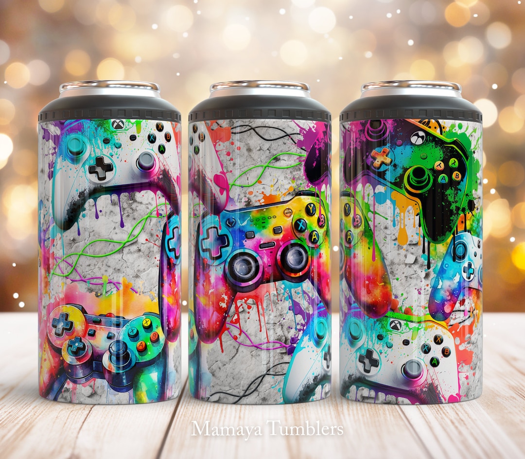 Video Game Controller 4 in 1 Can Cooler Sublimation Design Neon Gamer ...