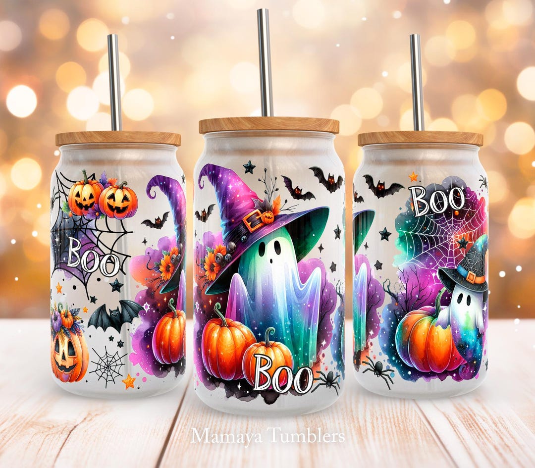 Halloween 16oz Glass Can Sublimation Design Ghost Boo Spooky Pumpkin ...