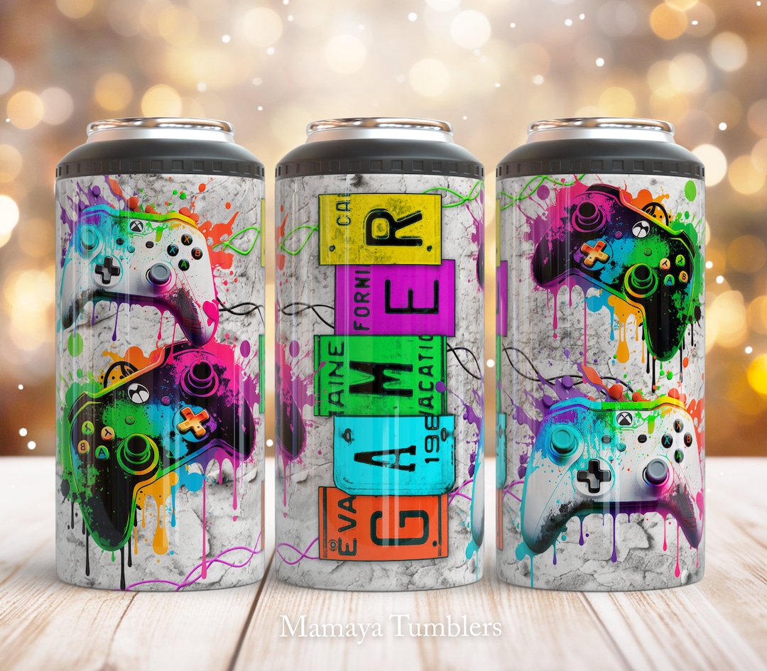 Gamer 4 in 1 Can Cooler Sublimation Design Neon Video Game Controller ...