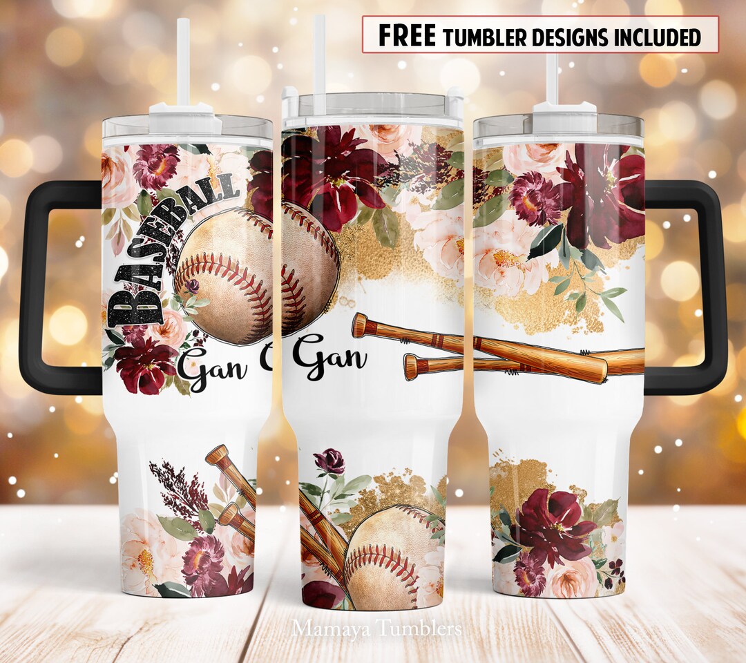 Baseball Gan Gan 40oz Quencher Tumbler Sublimation Design Flower Ball ...