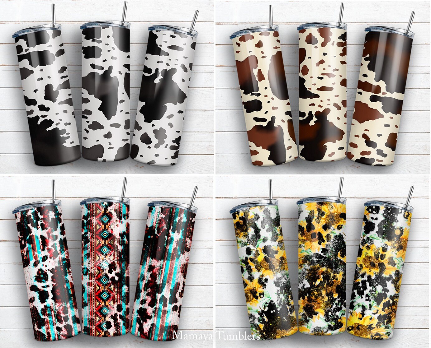 Cowhide Bundle 20oz Skinny Tumbler Sublimation Design Cow Print Western ...