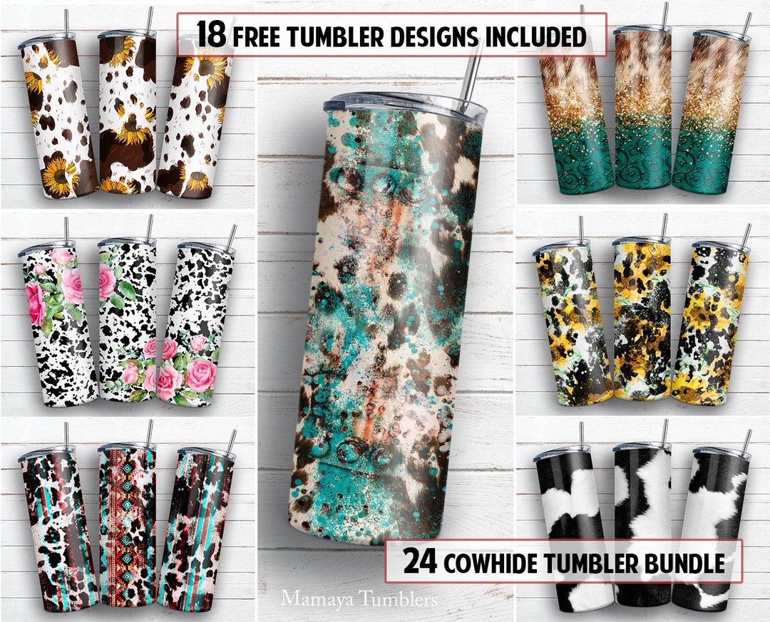 Cowhide Bundle 20oz Skinny Tumbler Sublimation Design Cow Print Western ...