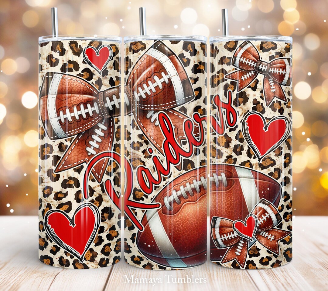 Raiders 20oz Skinny Tumbler Sublimation Design Orange Coquette Bow ...