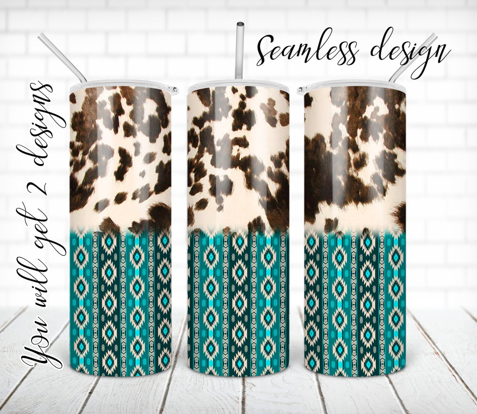 Cowhide Aztec Tumbler PNG Design Cow Print Western Frame 20 Oz Skinny ...