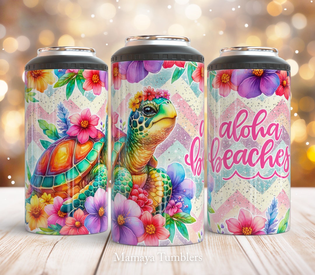 Aloha Beaches 4 in 1 Can Cooler Sublimation Design Summer Qoute Turtle ...