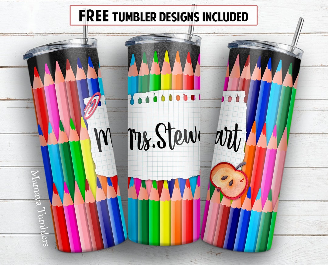 Teacher 20 Oz Skinny Tumbler Sublimation Design Colorful Pencil School ...