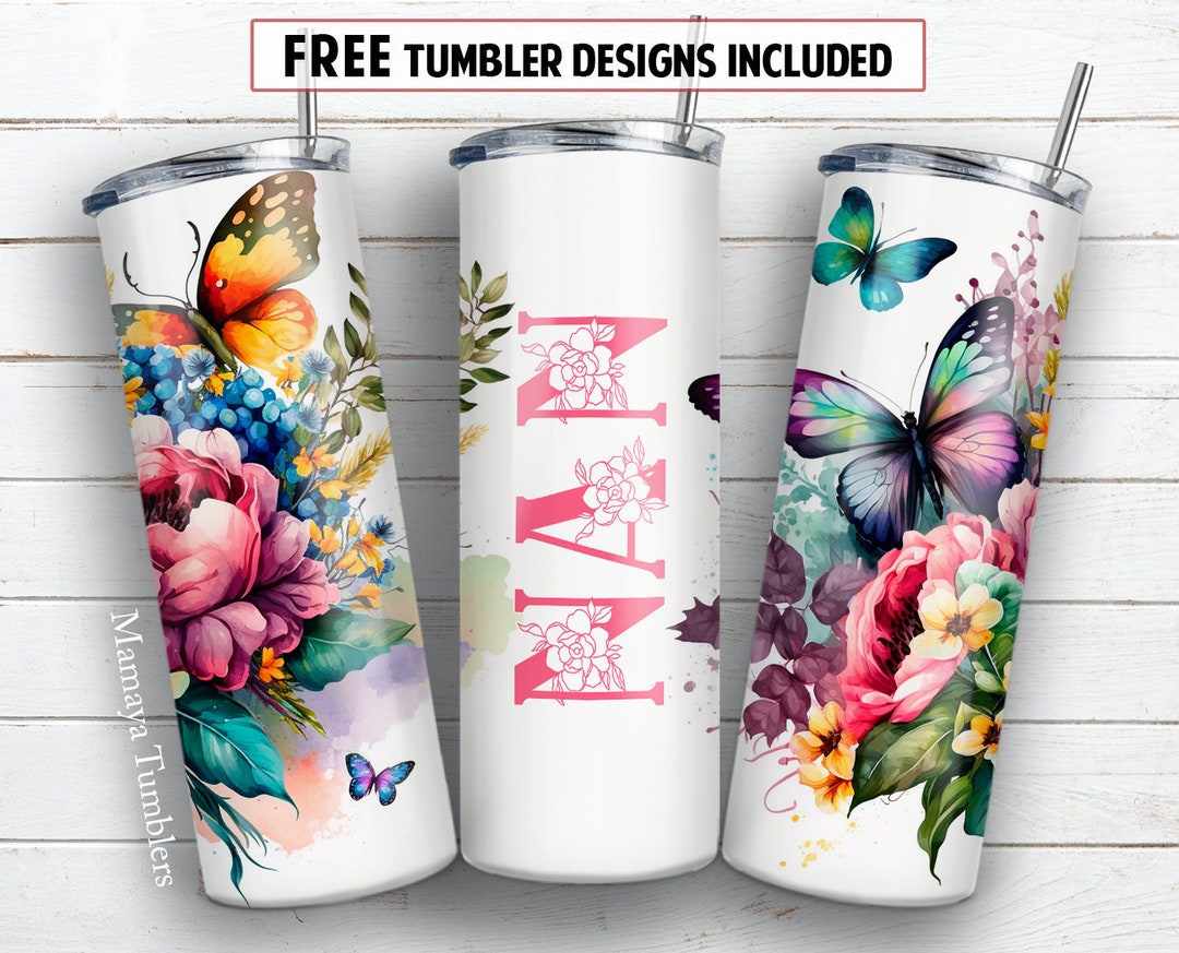 Nan 20 Oz Skinny Tumbler Sublimation Design Flowers Butterfly Seamless ...