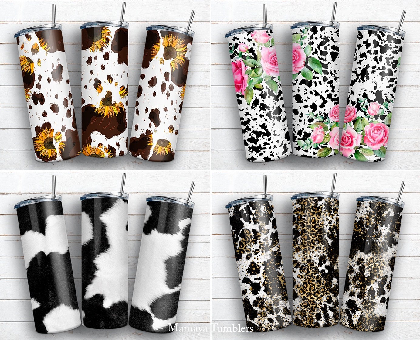 Cowhide Bundle 20oz Skinny Tumbler Sublimation Design Cow Print Western ...