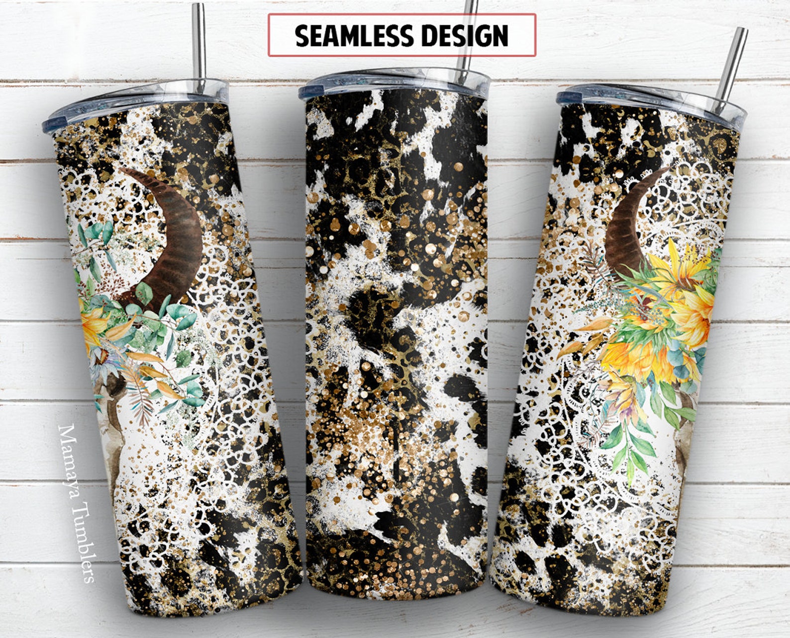 20 Oz and 30 Oz Skinny Tumbler Sublimation Design Boho Skull - Etsy