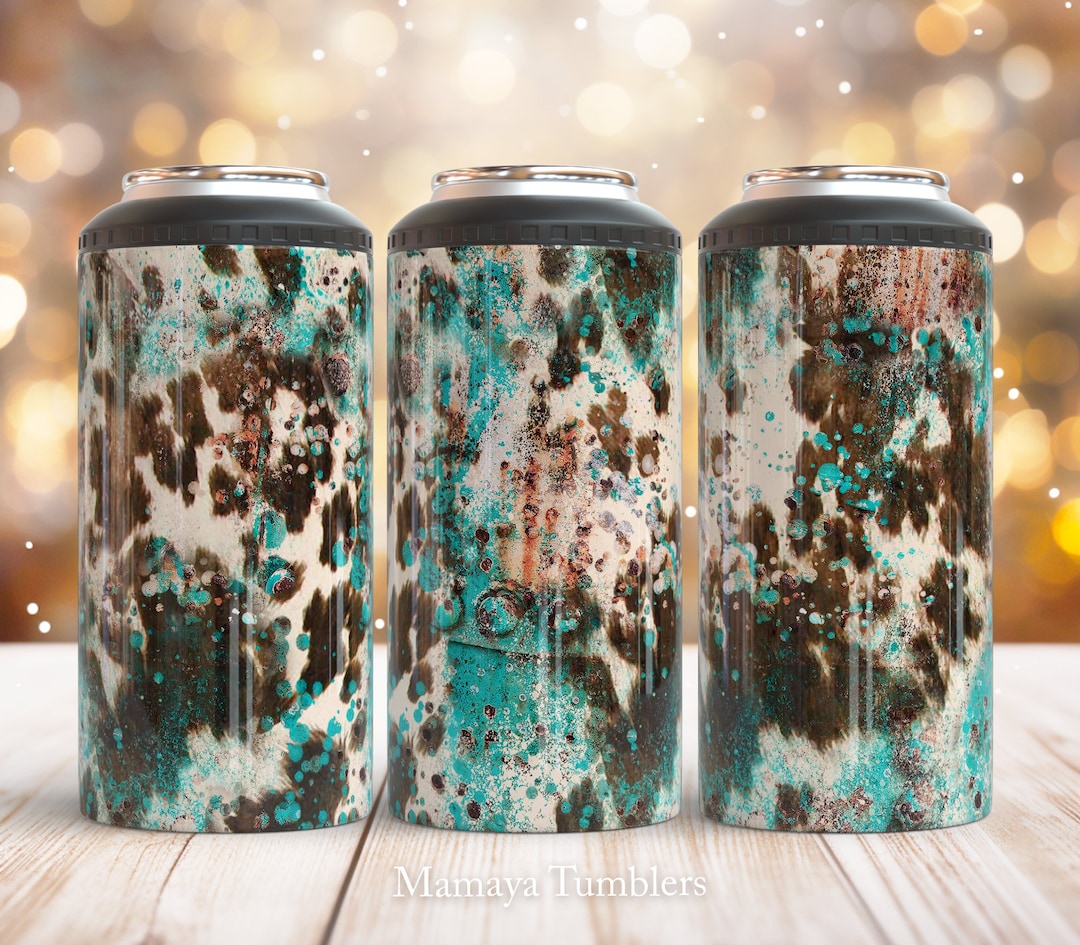 Cowhide 4 in 1 Can Cooler Sublimation Design Western Cow Skin Print ...