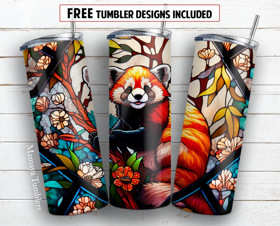 Stained Glass Red Panda 20 Oz Skinny Tumbler Sublimation Design Flower ...