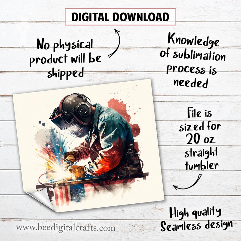 Welder 20 Oz Skinny Tumbler Sublimation Design USA Patriotic - Etsy
